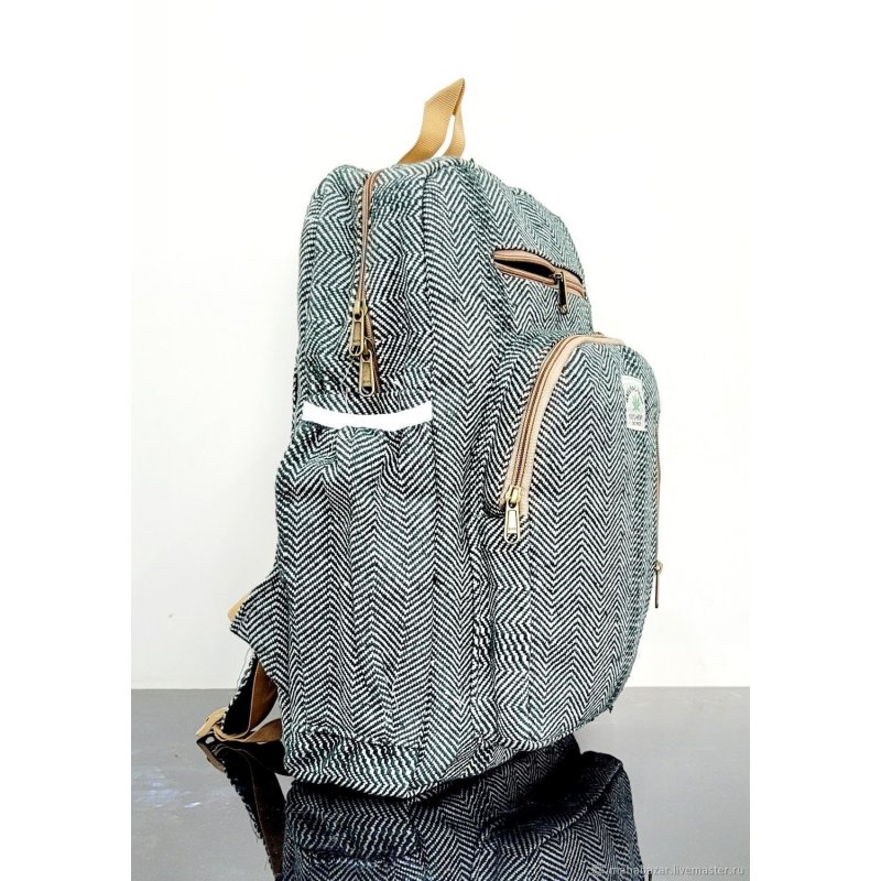 Hemp backpack Gray: handmade craft